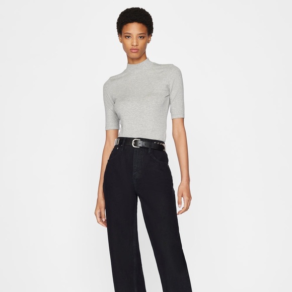 Frame Denim | Tops | Frame Refined Rib Mock Neck Shirt In Gris Heather ...